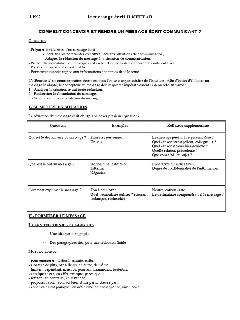 Rédaction efficace d'un message écrit | PDF | la communication ...
