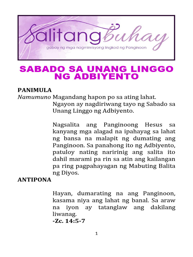 Sabado Sa Unang Linggo NG Adbiyento B 2023 | PDF Sabado Sa Unang Linggo NG Adbiyento B 2023 | PDF