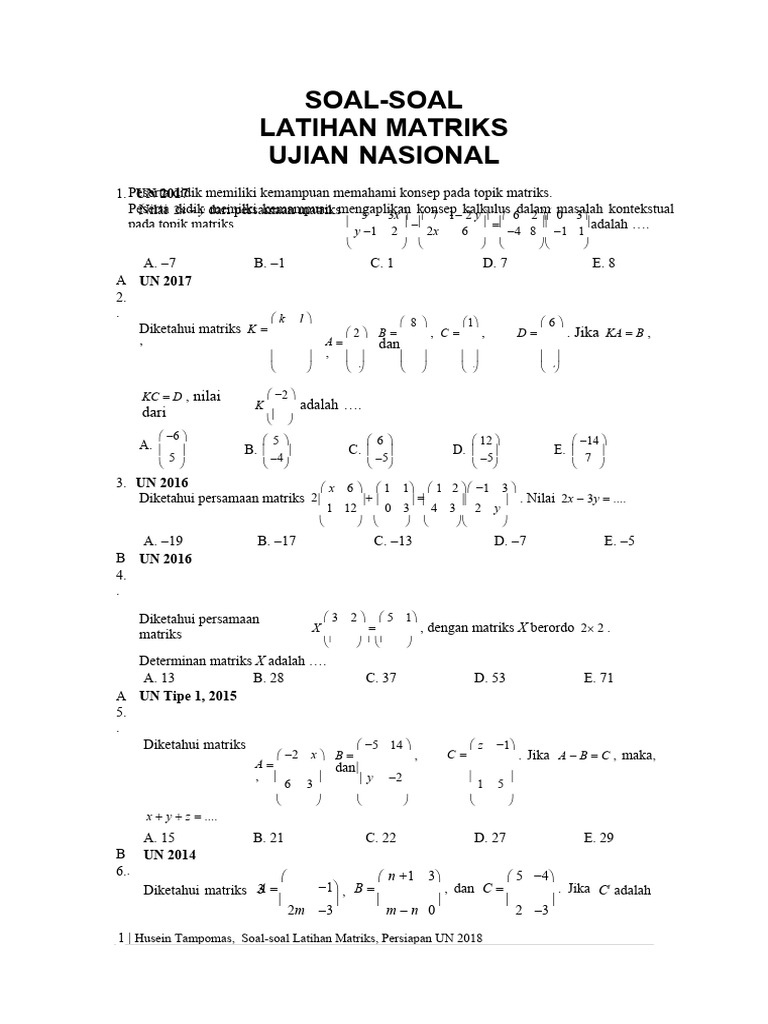 Soal Matematika UN Matriks | PDF