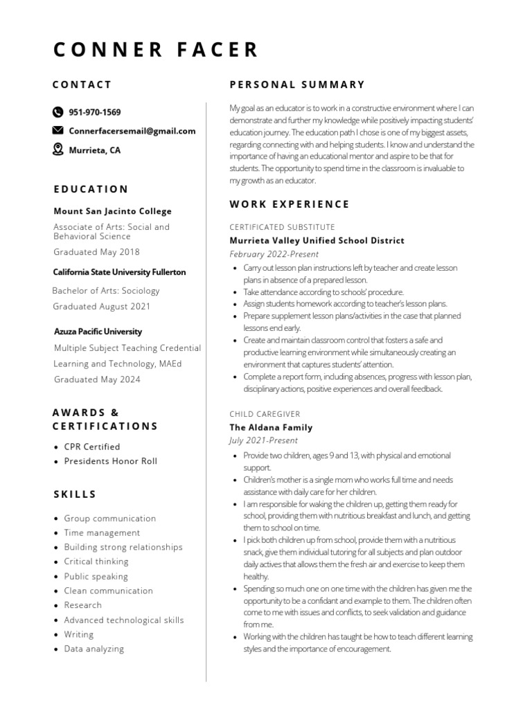 Conners Resume 1 | PDF | Teachers | Lesson Plan