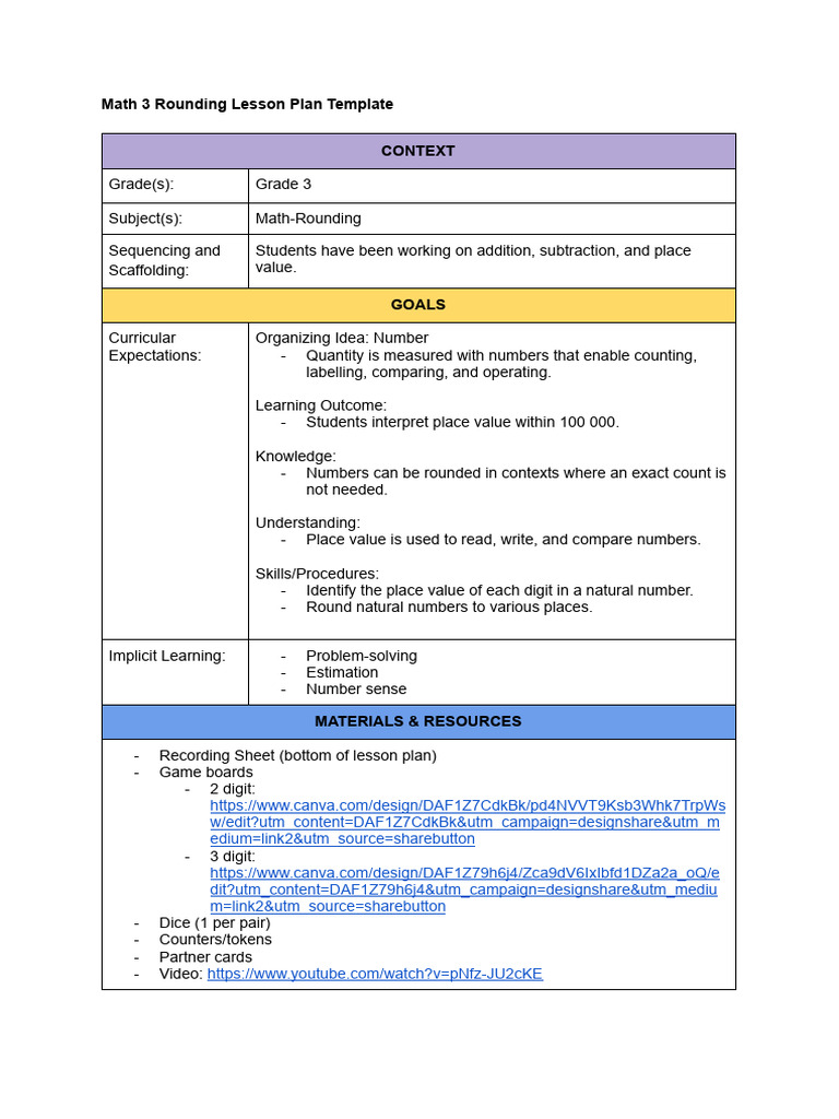 November 28-Math 3 Rounding To Nearest 10 Lesson Plan | PDF | Teaching ...