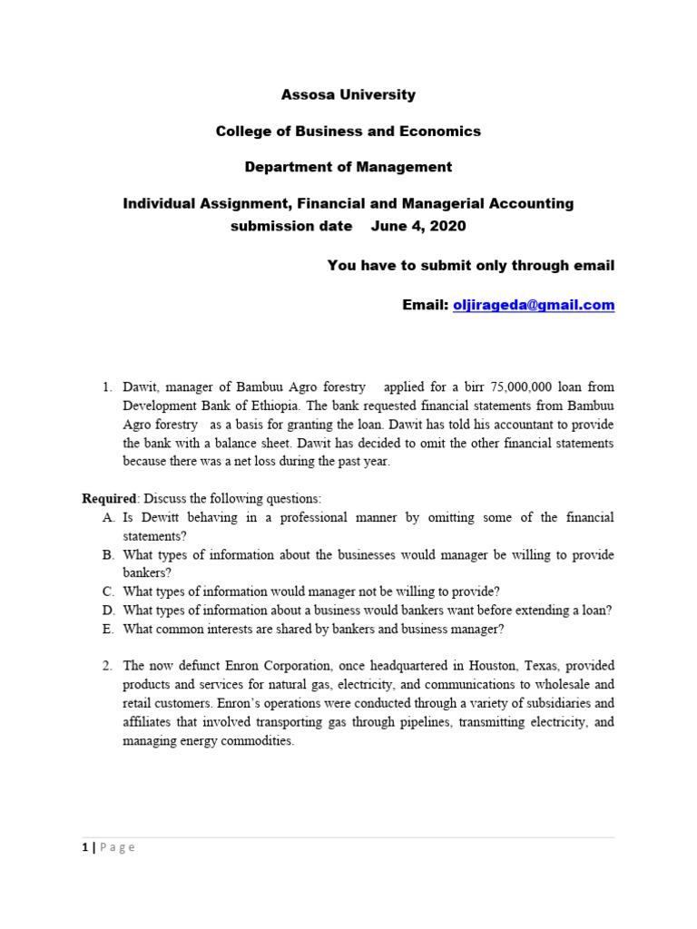 Assignment | PDF | Enron | Financial Statement