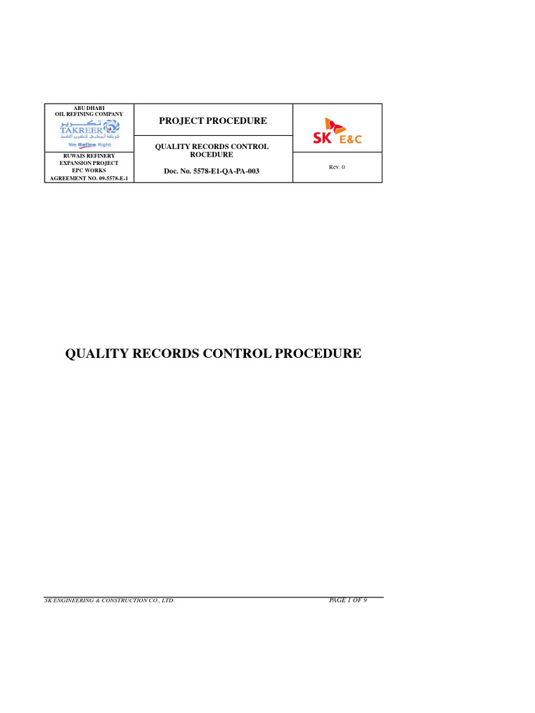 Quality Records Control Procedure | PDF | Oil Refinery | Computer Data ...