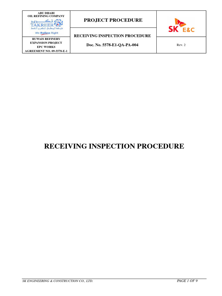 Receiving Inspection Procedure | Download Free PDF | Oil Refinery ...