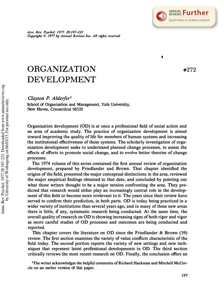Alderfer 1977 - Organisation Development | PDF | Organization Development | Pragmatism