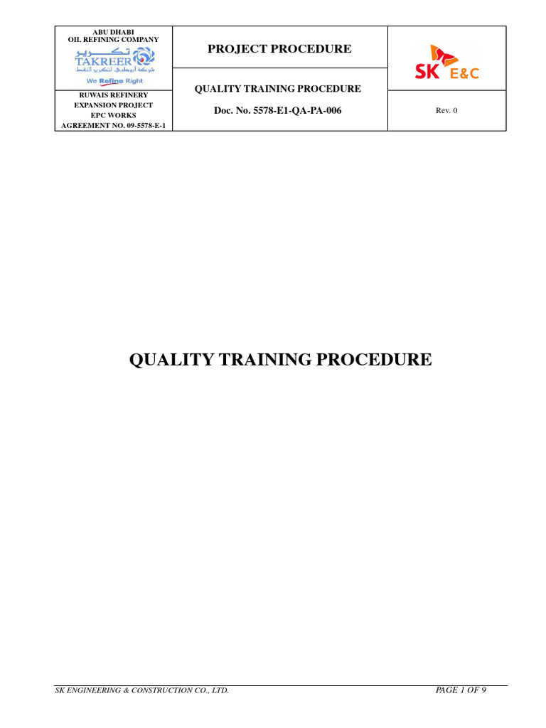 Quality Training Procedure | PDF | Oil Refinery | Audit