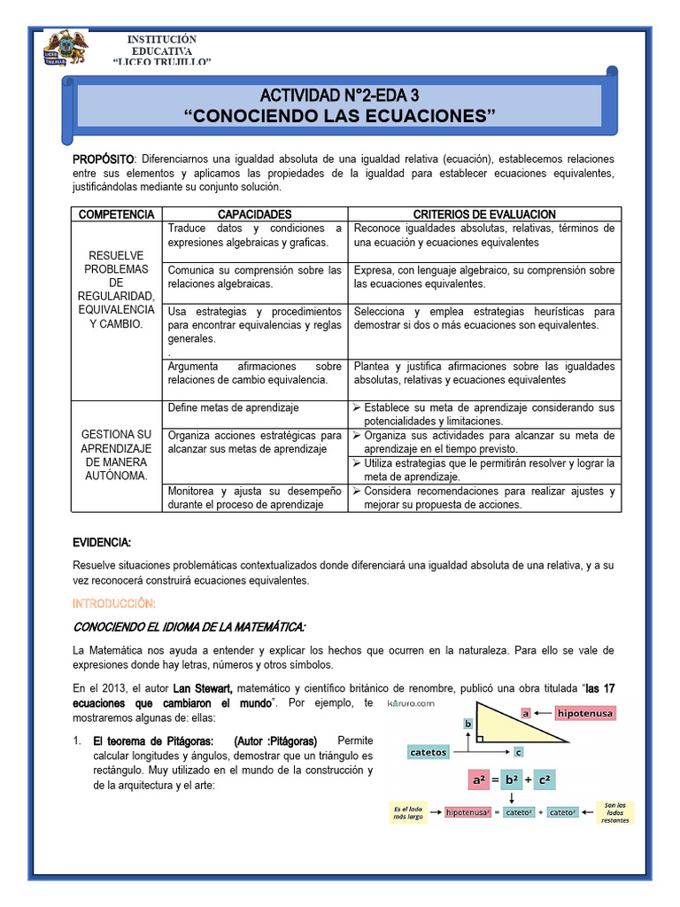 Actividad 2. Eda 3, Ecuación (Reparado) | PDF | Ecuaciones | Aprendizaje