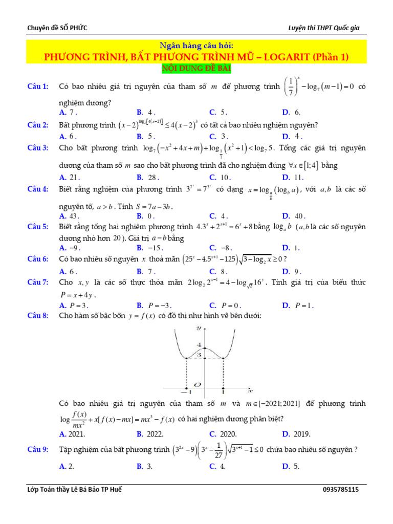 NGAN HANG 2023 PHUONG TRINH BAT PHUONG TRINH MU VA LOGA (Phan 1) | PDF