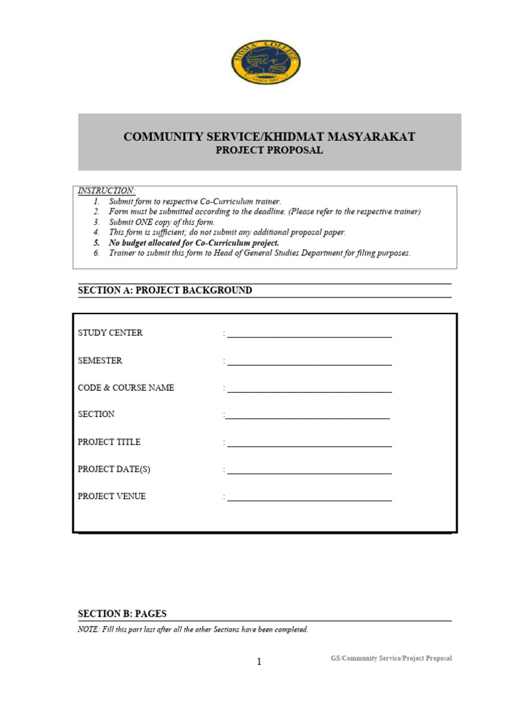 Community Service Project Proposal Form | PDF | Computing