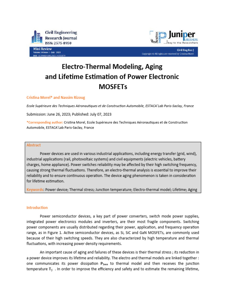 Electro-Thermal Modeling, Aging and Lifetime Estimation of Power Electronic MOSFETS | PDF ...