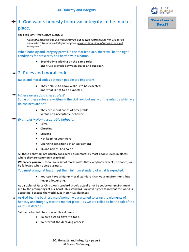 30. Honesty and Integrity Teachers | PDF | Integrity | Credibility