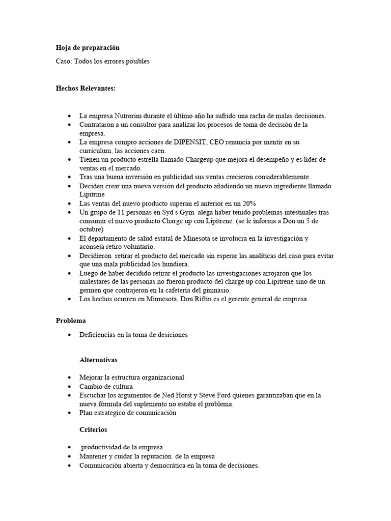 Hoja de Preparación Todos Los Errores Posibles | PDF | Business | Toma ... Hoja de Preparación Todos Los Errores Posibles | PDF | Business | Toma ...