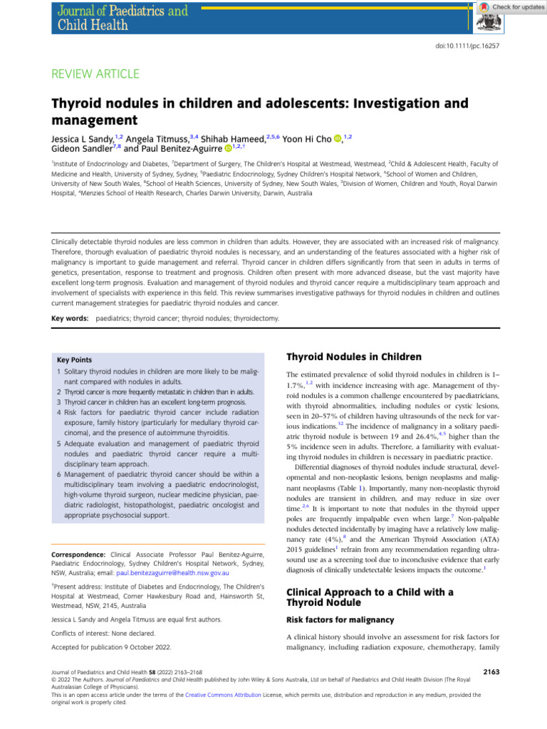 J Paediatrics Child Health - 2022 - Sandy - Thyroid Nodules in Children and Adolescents ...
