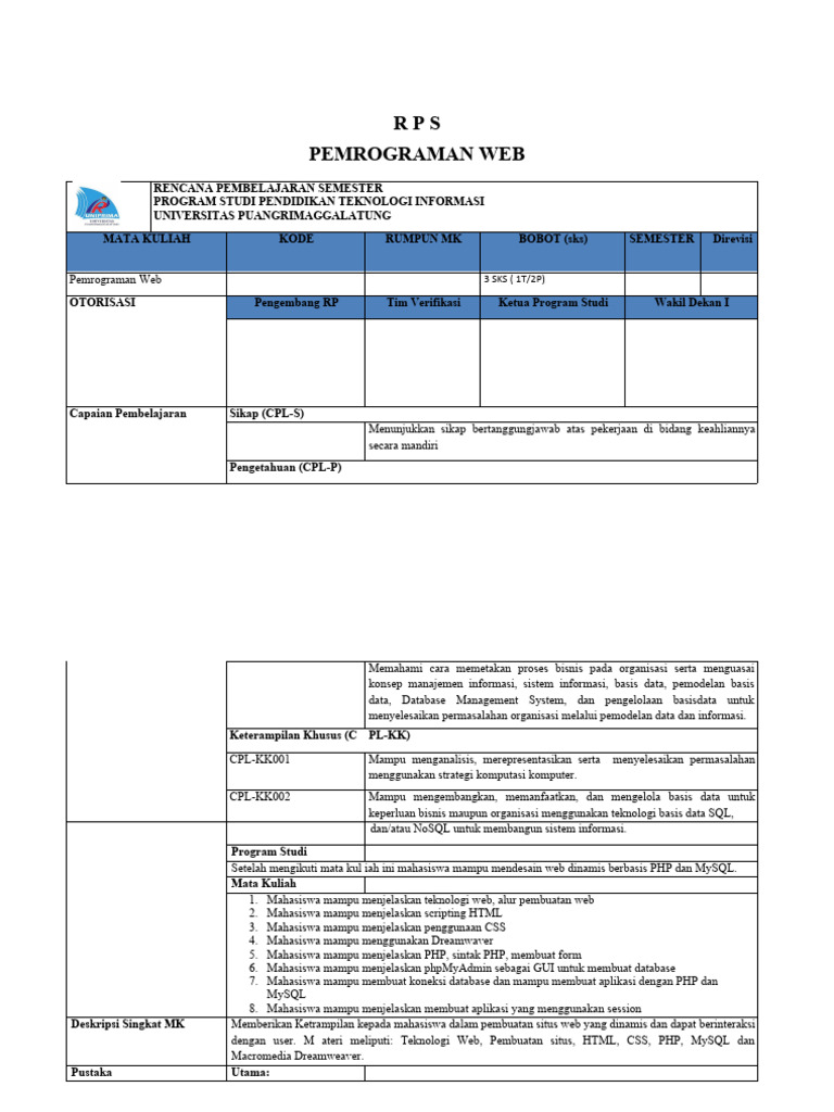Rencana Pembelajaran Pemrograman Web | PDF | Karier & Perkembangan | Seni