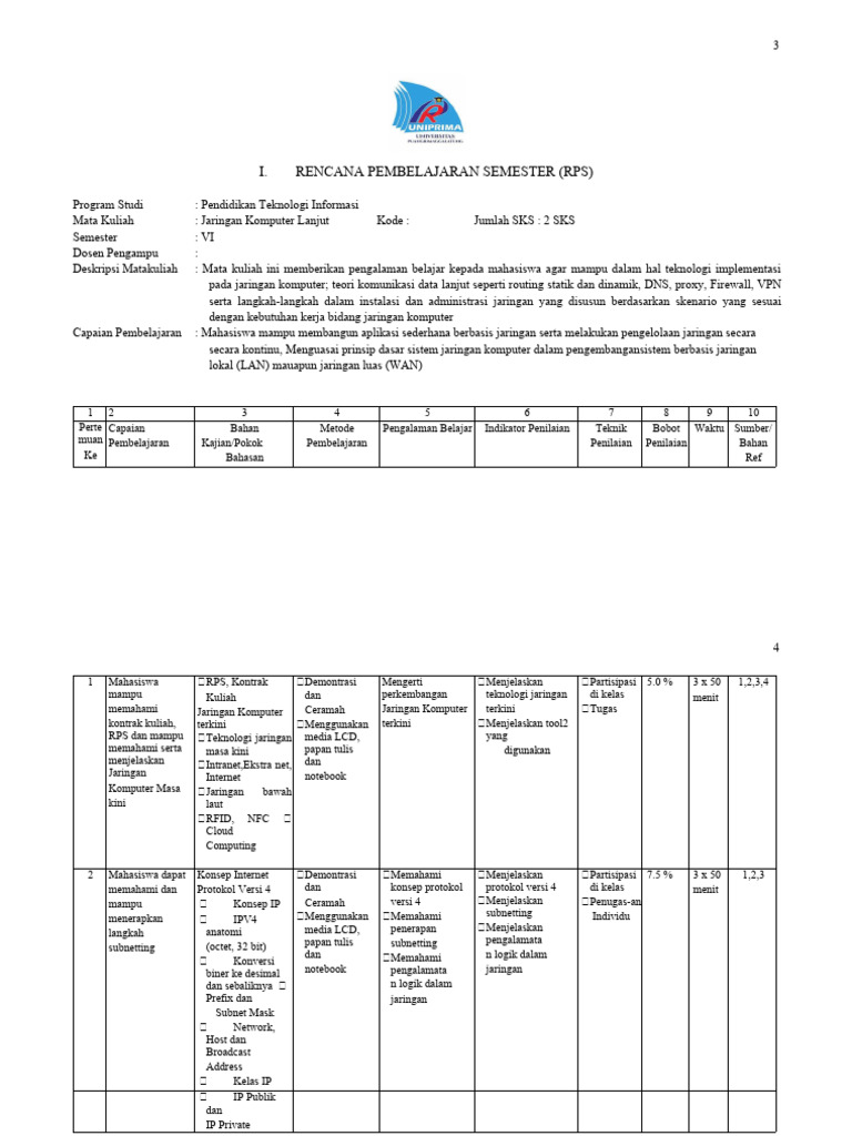RPS Jaringan Komputer Lanjut | PDF