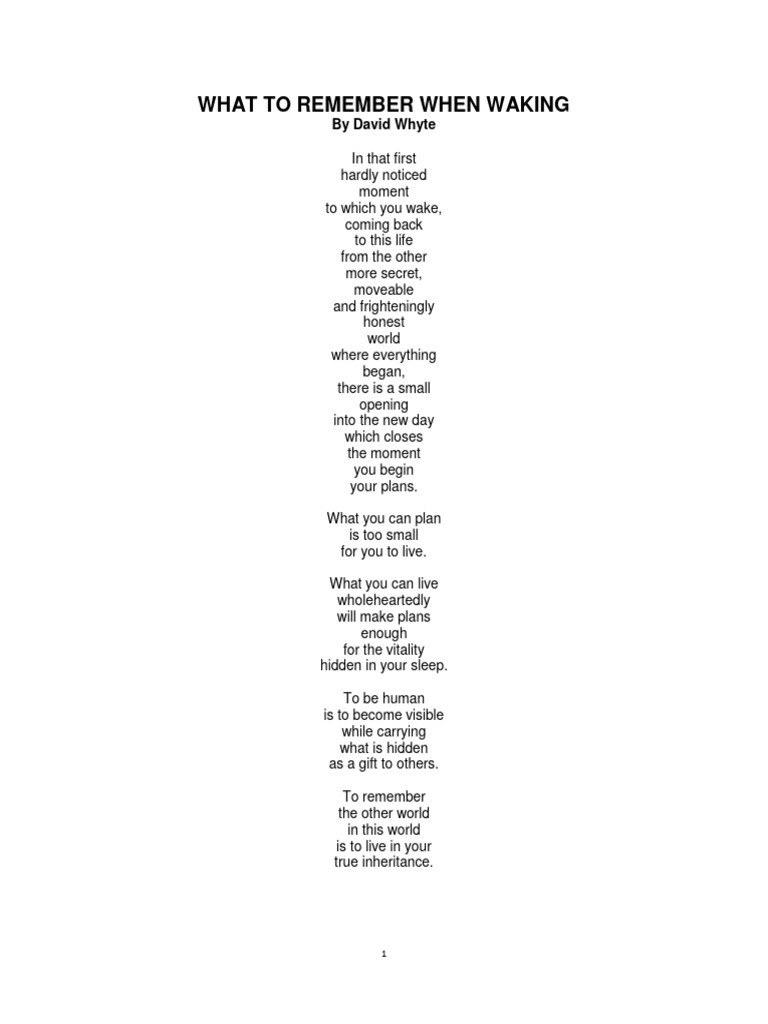 What To Remember When Waking - David Whyte | PDF