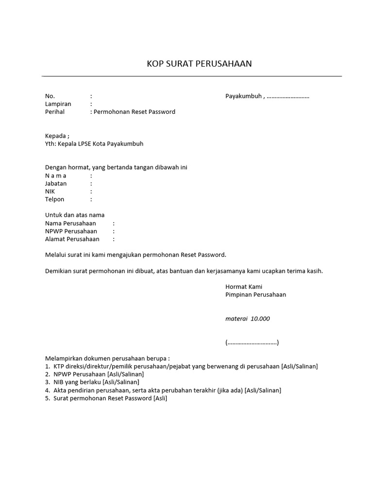 Permohonan Reset Password | PDF