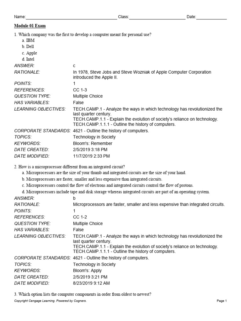 ITAPP Module 1 Testbank Technology in Society by Cengage | PDF ...