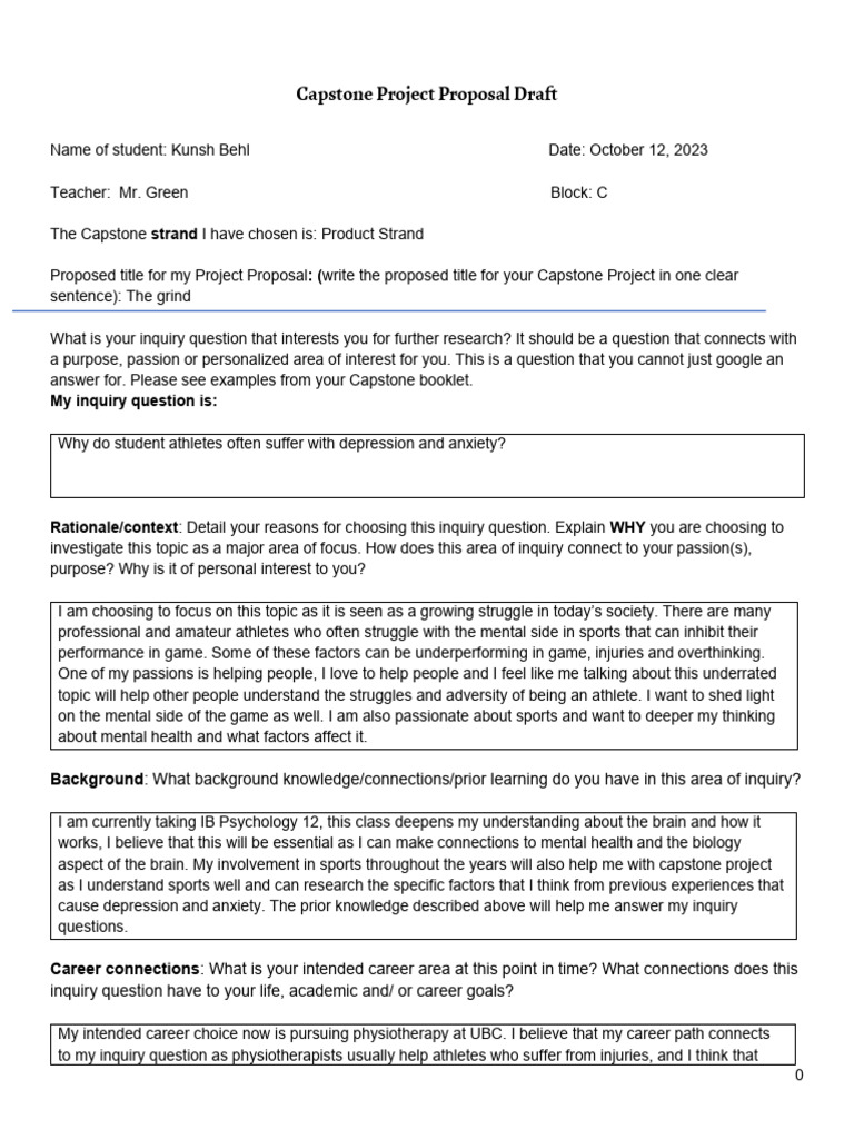 capstone project proposal draft student fillable | PDF | Mentorship ...
