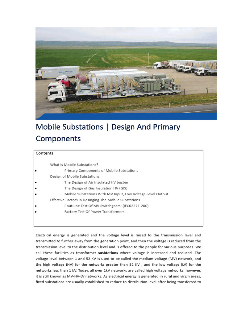 Mobile Substations Design and Primary Components | PDF | Electrical ...