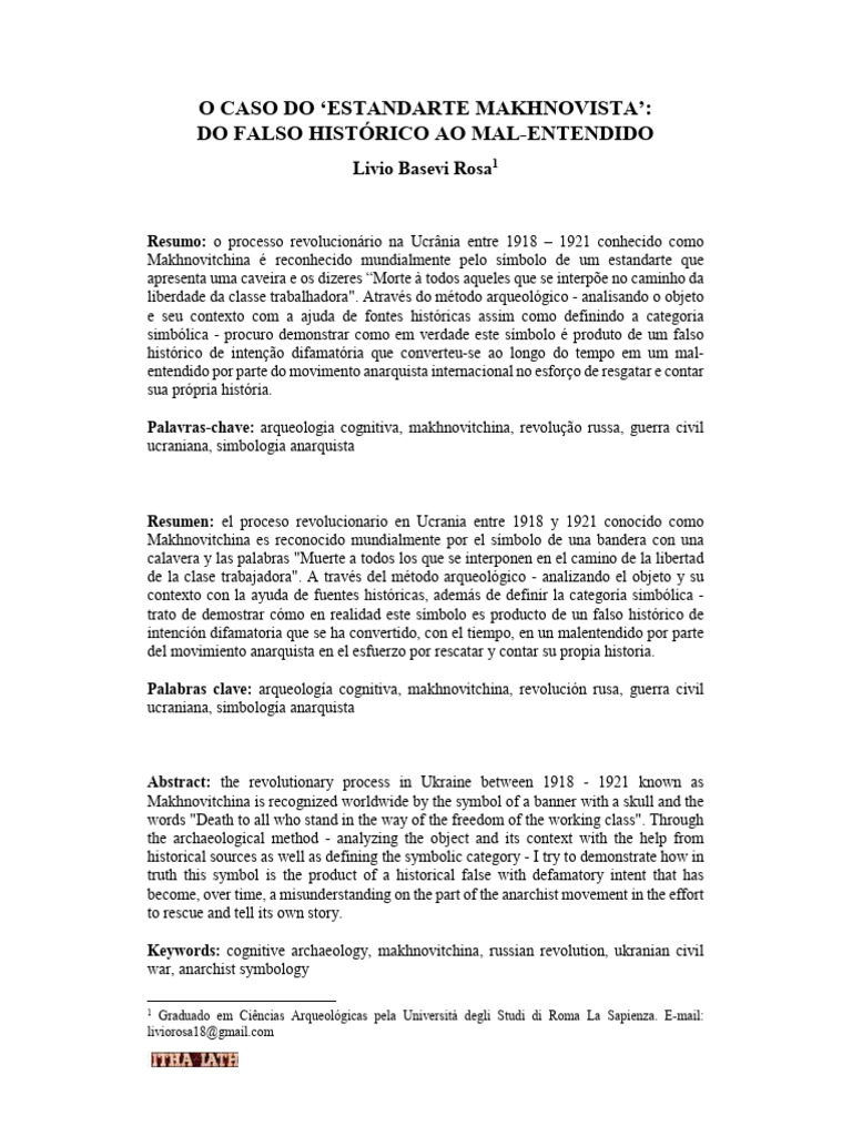 O Caso Do Estandarte Makhonvista Livio Basevi Rosa | PDF | Anarquismo | Sociologia