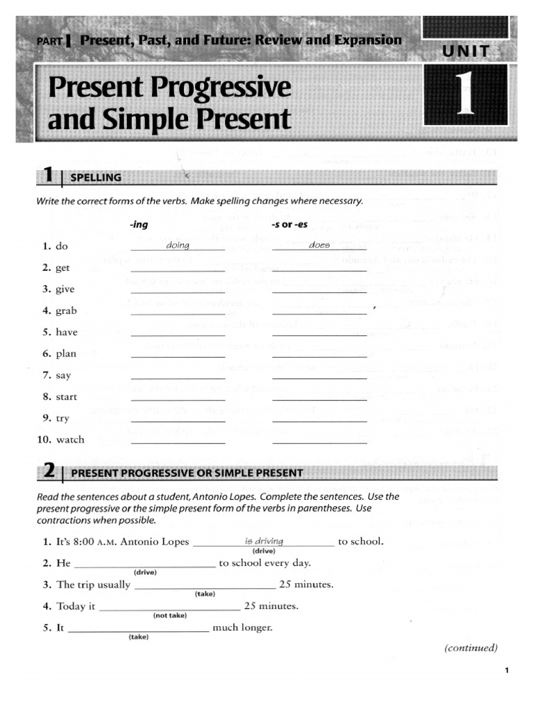 01 Focus On Grammar 2 Unit 1 Present Progressive Present Simple | PDF