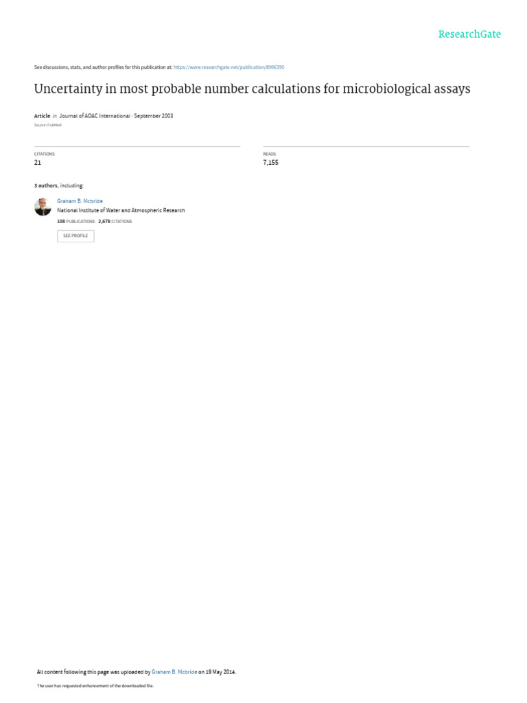 Uncertainty in Most Probable Number Calculations F | PDF | Confidence ...