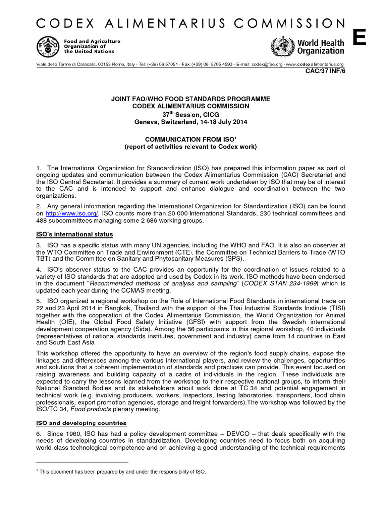ISO Activities Supporting Codex Standards | PDF | International ...