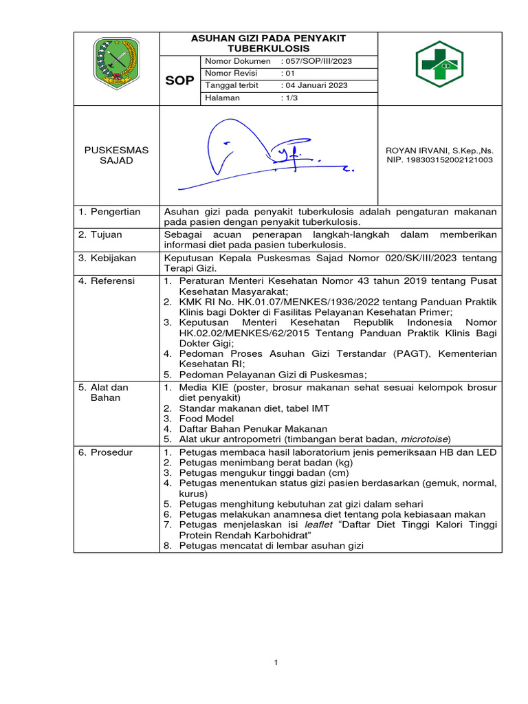 351a2 SOP Asuhan Gizi Pada TBC | PDF