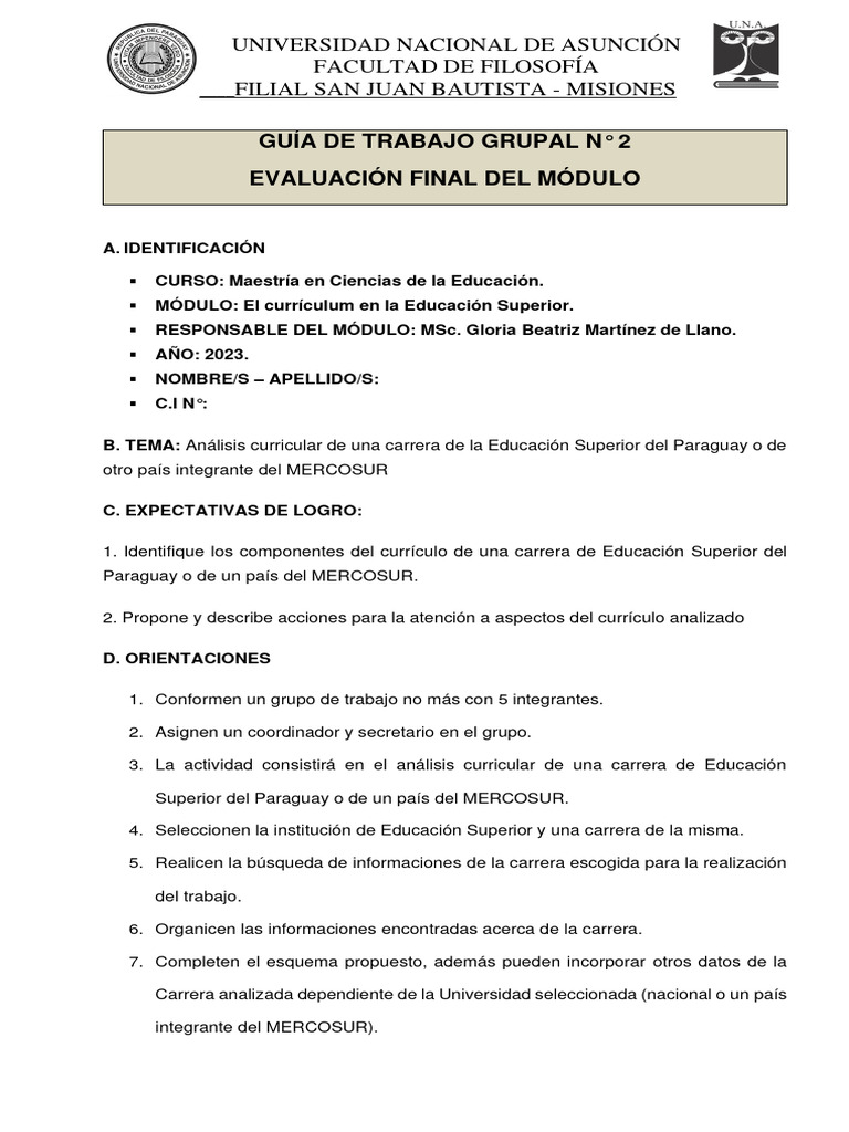 Guía de Trabajo Grupal 2 | Descargar gratis PDF | Plan de estudios ...