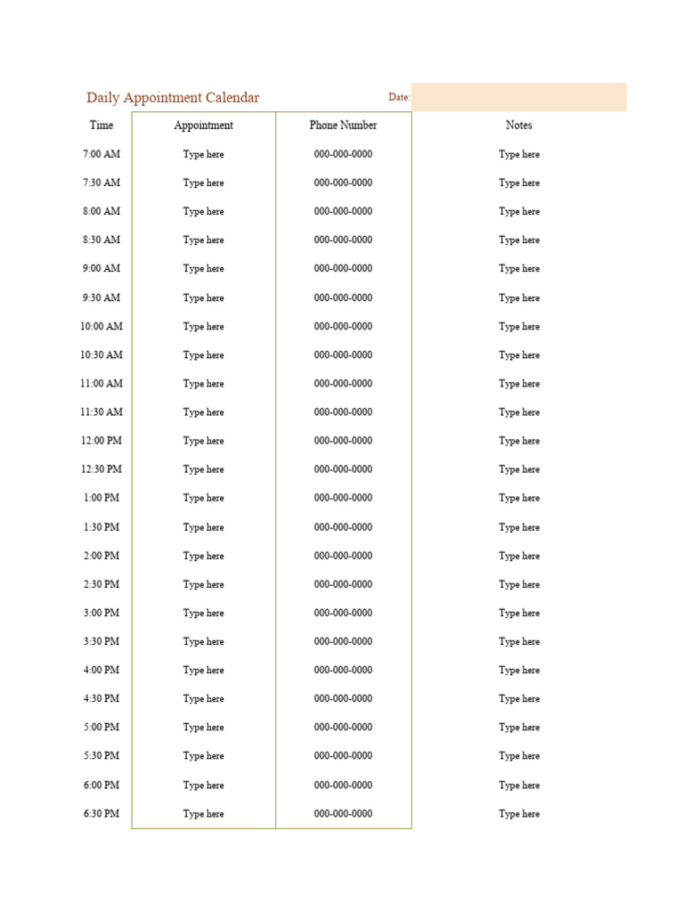 Daily Appointment Calendar | PDF