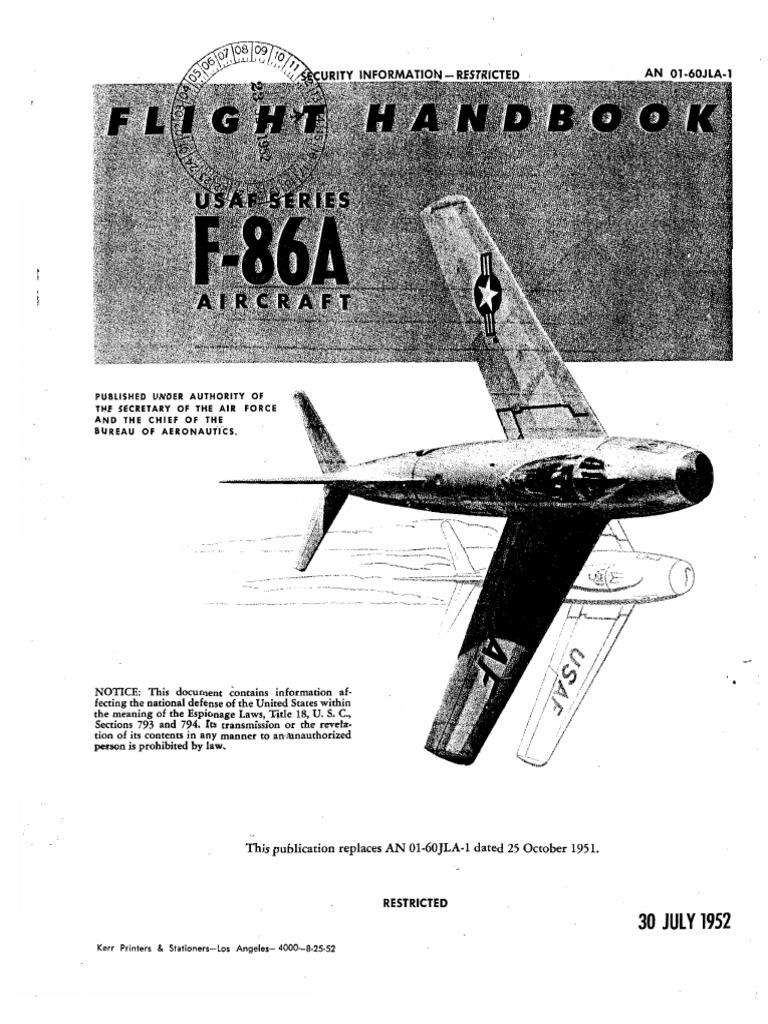 0003963-Flight Handbook Usaf-Series F-86a Aircraft | PDF