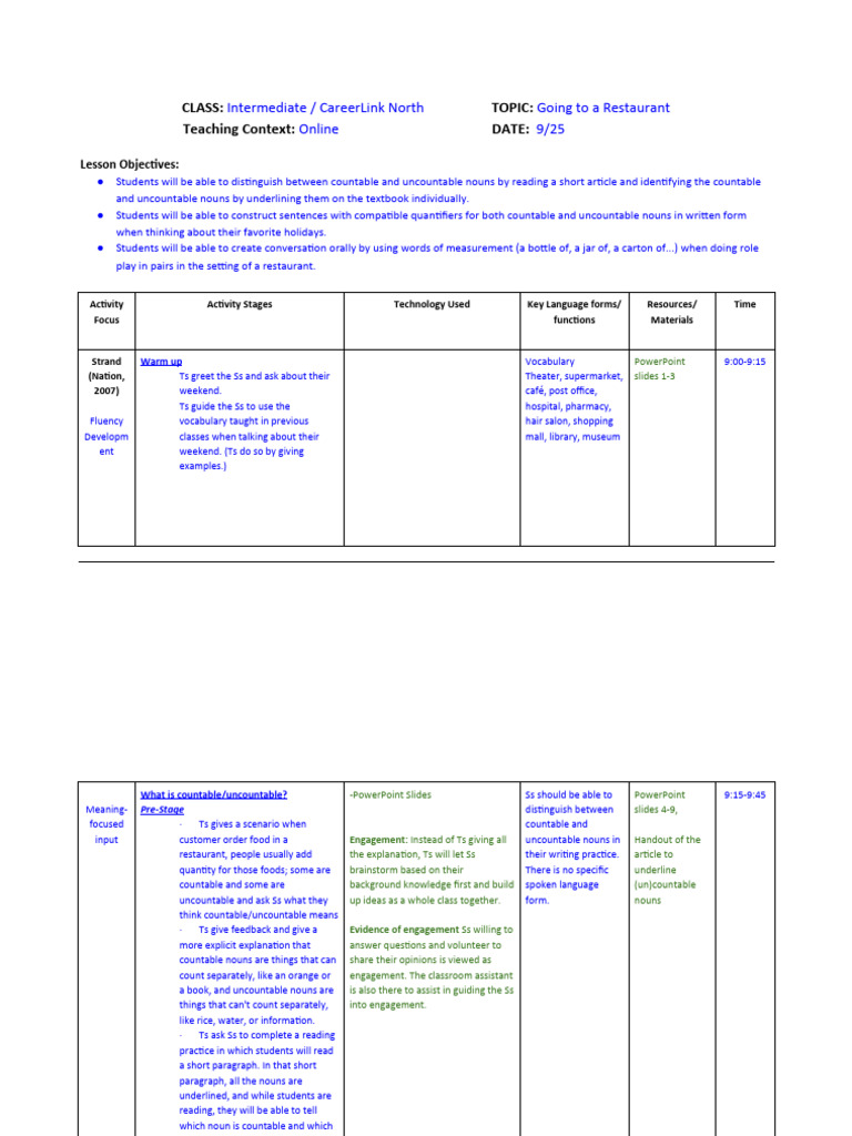 Countable & Uncountable Nouns Lesson | PDF | Noun | Teaching Method