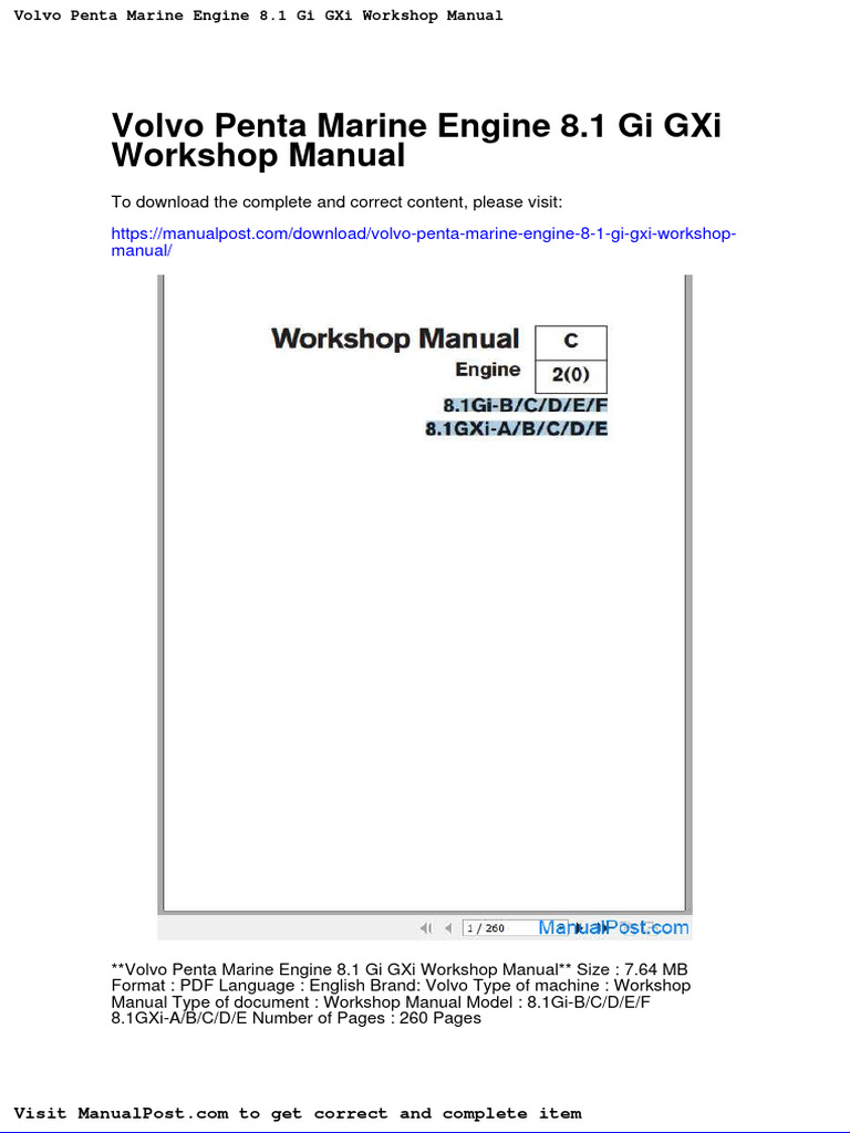 Volvo Penta Marine Engine 8 1 Gi Gxi Workshop Manual | PDF | Tissue (Biology) | Fungus
