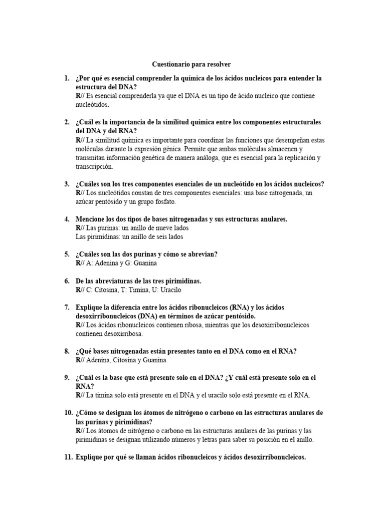 Cuestionario | PDF | Nucleótidos | Adn