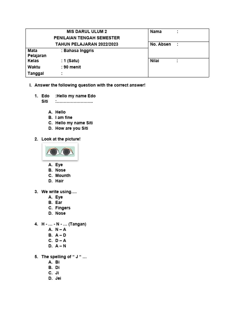 Soal Pas Kelas 1 | PDF