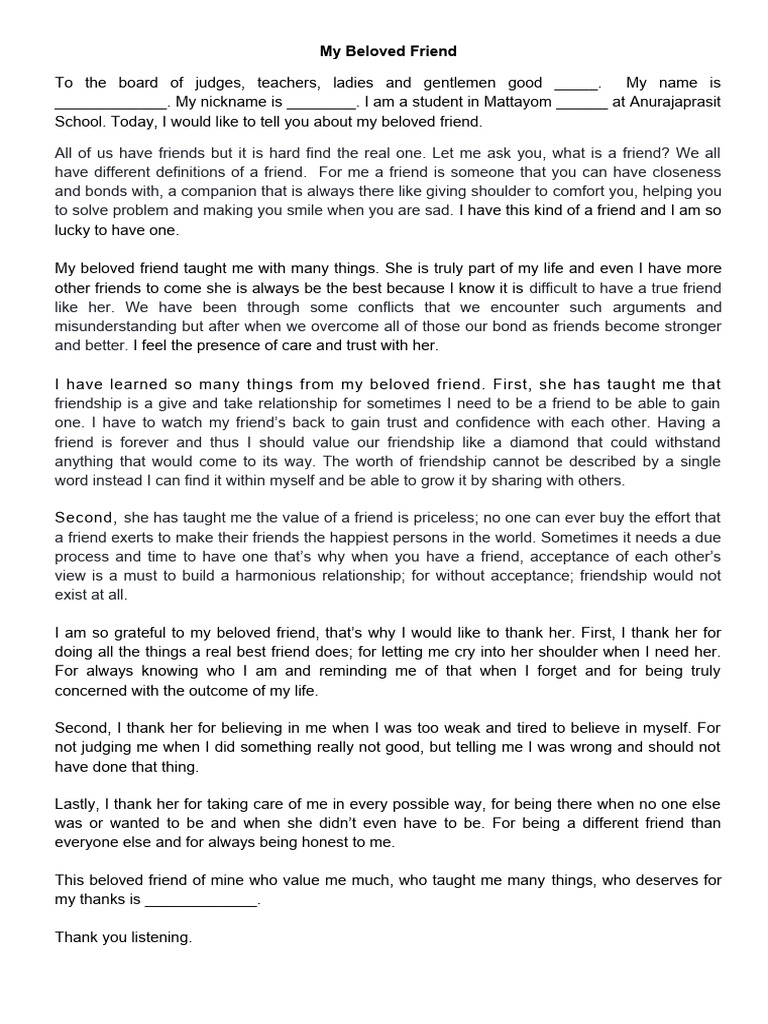 My Beloved Friend | PDF | Friendship