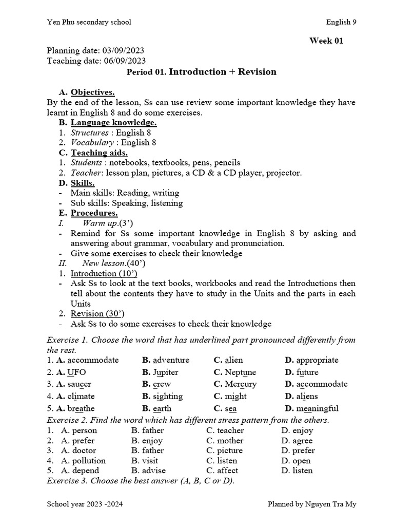 Eng 9 - Lesson Plan-U1 | PDF | English Language | Telephone