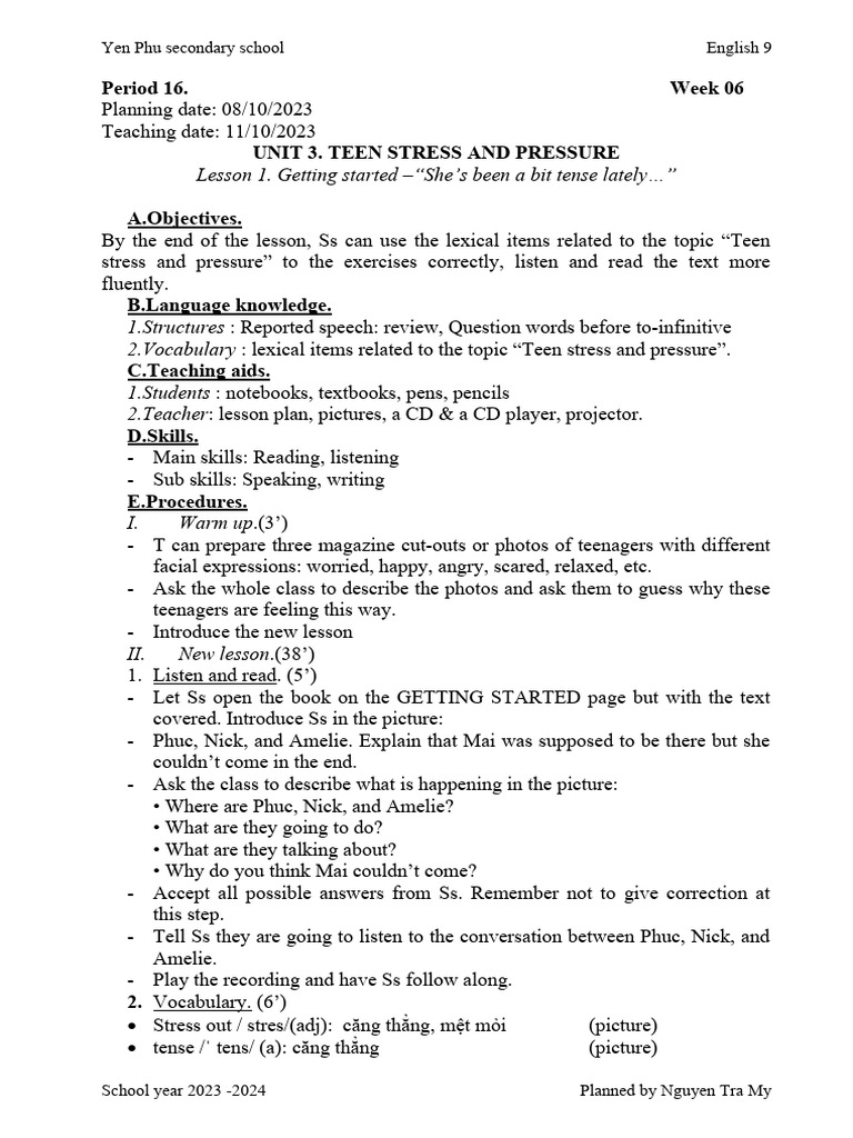 Eng 9 - Lesson Plan-U3 | PDF | Vocabulary | English Language