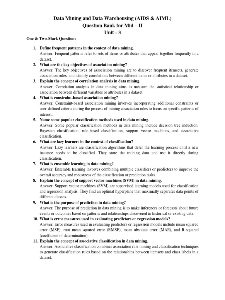 DWM Mid 2 Question Bank | PDF | Cluster Analysis | Statistical Classification