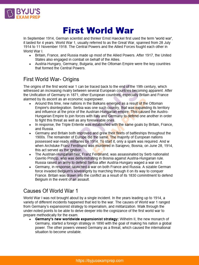 First World War Upsc Notes 37 | Download Free PDF | World War I ...