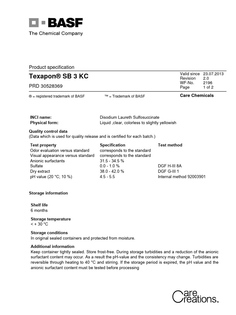 Texapon SB 3 KC TD | PDF | Intellectual Property Law | Brand Management