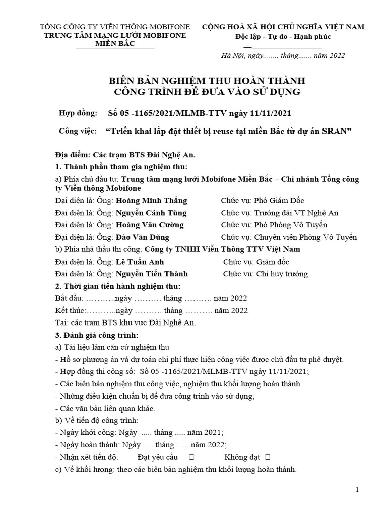 .Bien Ban Nghiem Thu Hoan Thanh Dua Vao Su Dung. | PDF