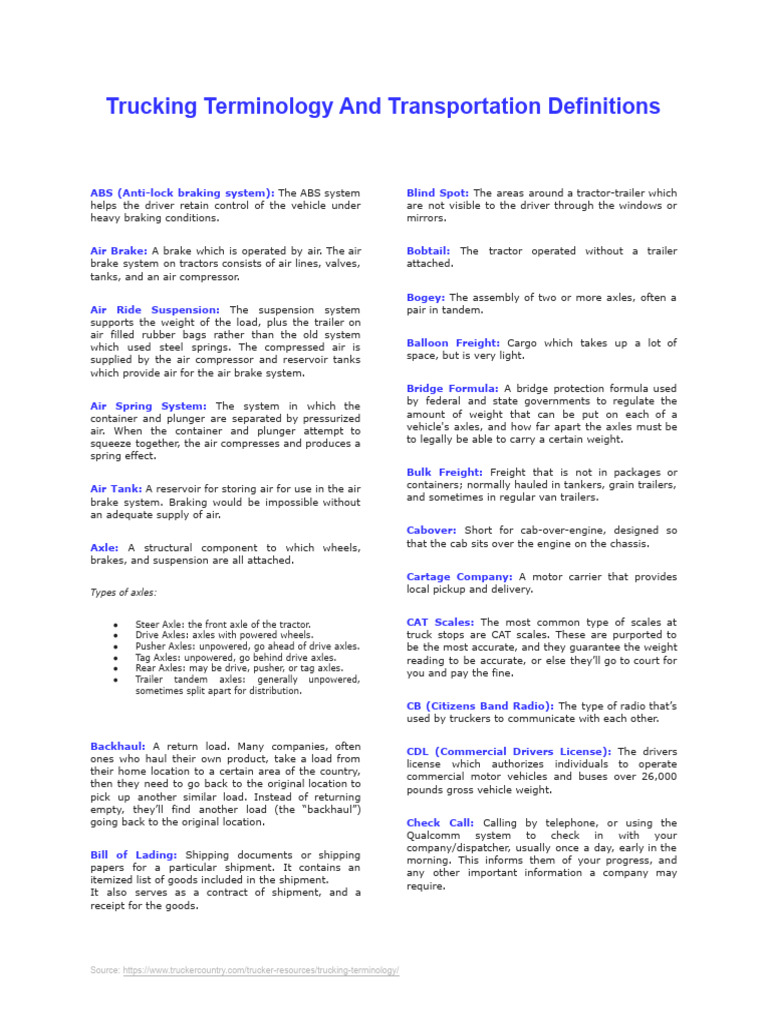 Trucking Terminology | Download Free PDF | Cargo | Semi Trailer Truck