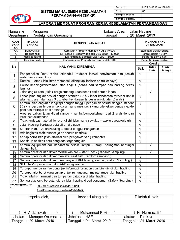5 Laporan Membuat Program Kerja Keselamatan Pertambangan | PDF
