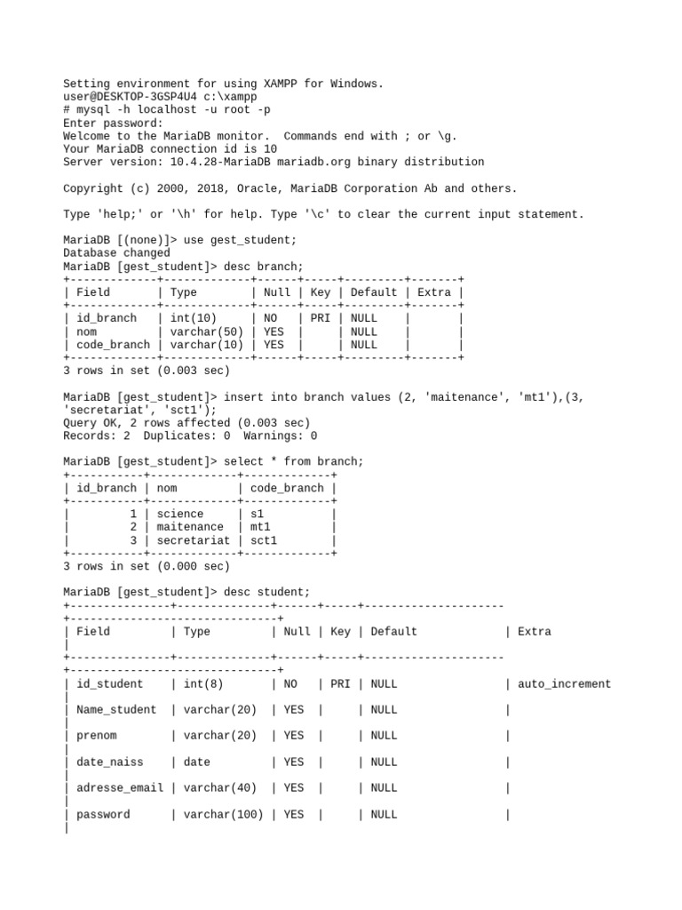 XAMPP For Windows - Mysql - H Localhost - U Root - P | PDF | Table ...