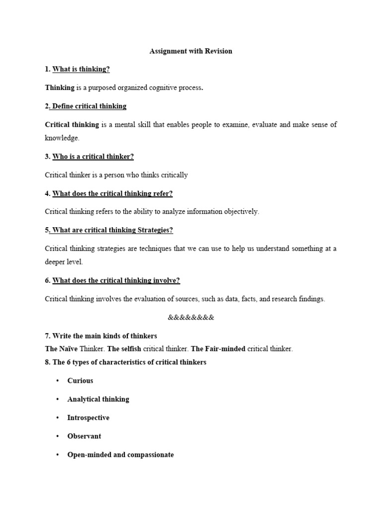 FT Critical Assignment With Answers | PDF | Critical Thinking | Thought