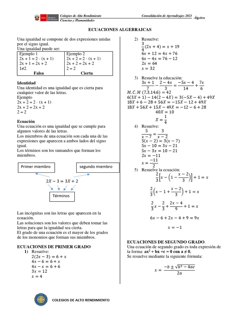 Ecuaciones e Inecuaciones | PDF | Ecuaciones | Álgebra abstracta