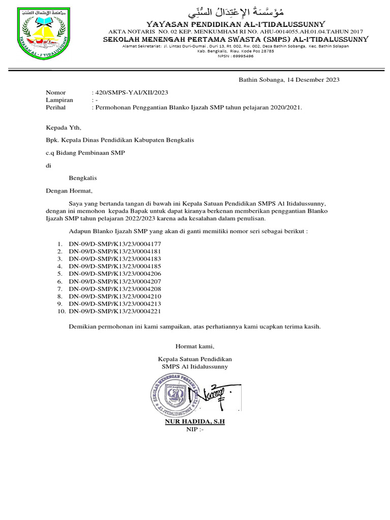 Surat Permohonan Ijazah | PDF
