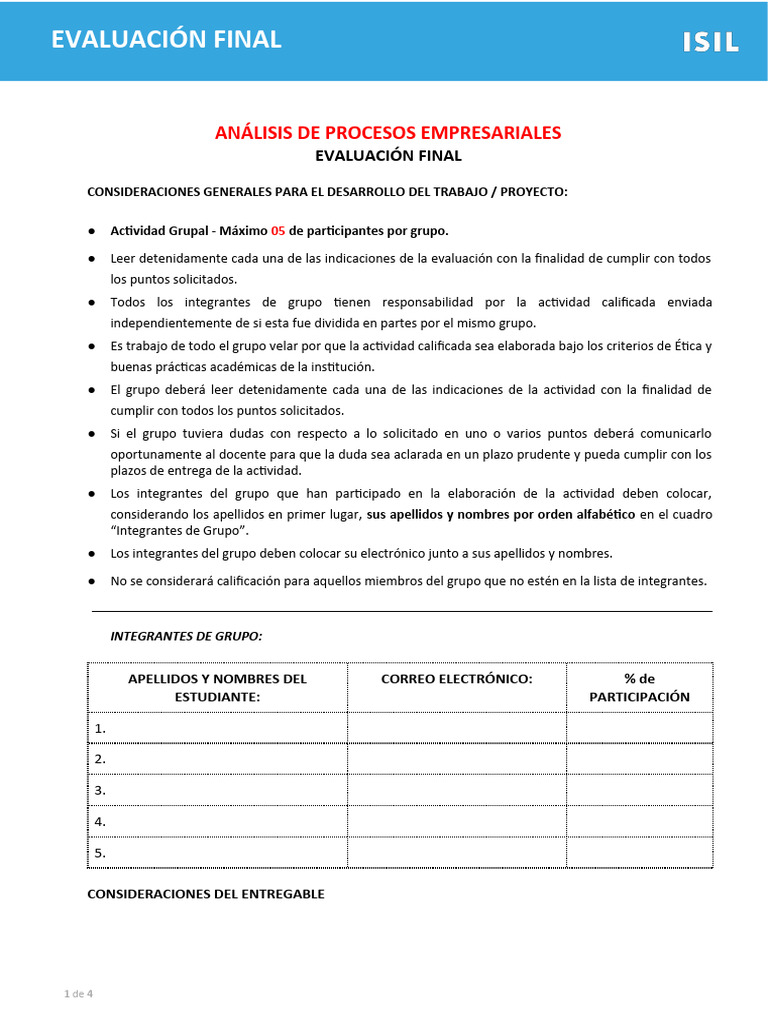 Examen Final Grupal - Ape | PDF | Evaluación | Procesos de negocio